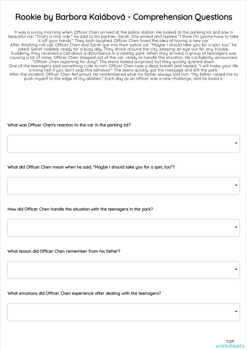 Rookie by Barbora Kalábová - Comprehension Questions. Interactive ...