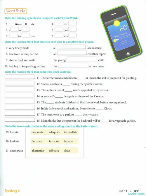 List 11: Word Study Pg 43. Interactive worksheet | TopWorksheets