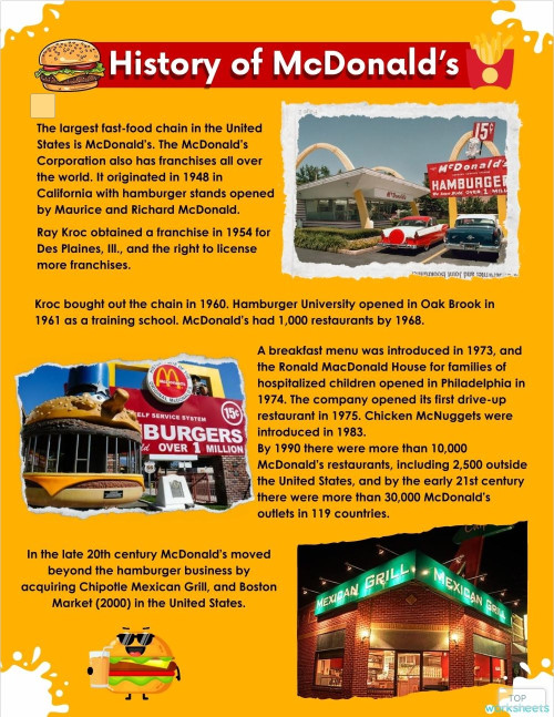 I2 History of McDonald's. Interactive worksheet | TopWorksheets