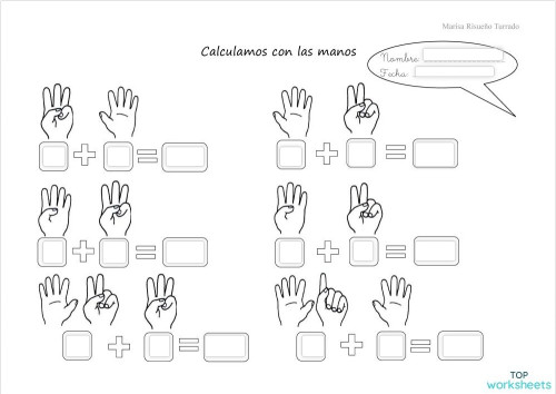 Sumas con manos. Ficha interactiva | TopWorksheets