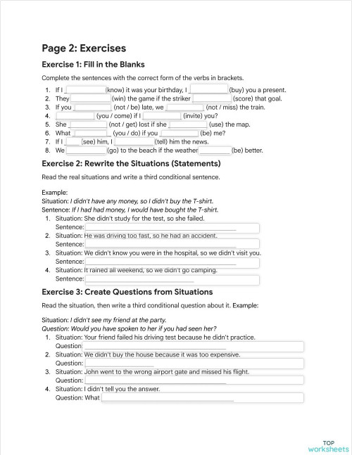 Third Conditional Exercises - Interactive. Interactive worksheet ...