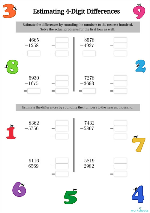 Estimating 4-Digit Differences. Interactive worksheet | TopWorksheets