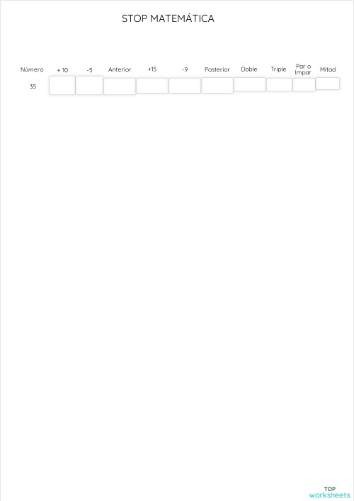stop matemática 35. Ficha interactiva | TopWorksheets