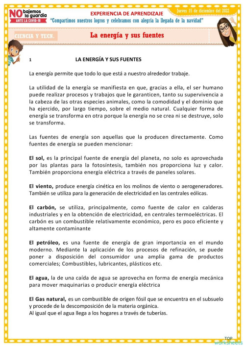 Materia y energía: fichas interactivas y ejercicios online | TopWorksheets