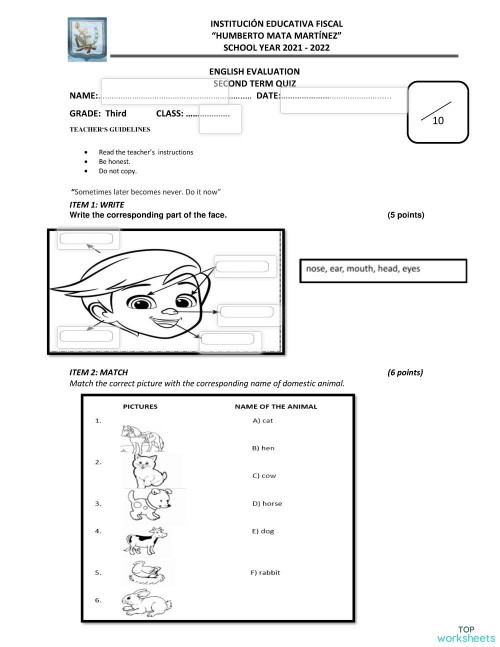 THIRD GRADE QUIZ. Interactive worksheet | TopWorksheets