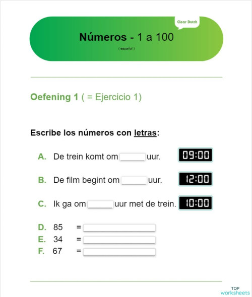 Prueba de práctica 1 (números). Ficha interactiva | TopWorksheets