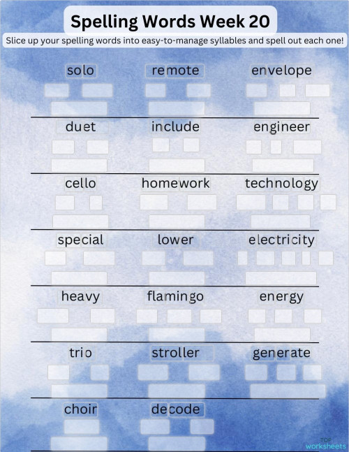 Spelling Words Week 20.3. Interactive worksheet | TopWorksheets