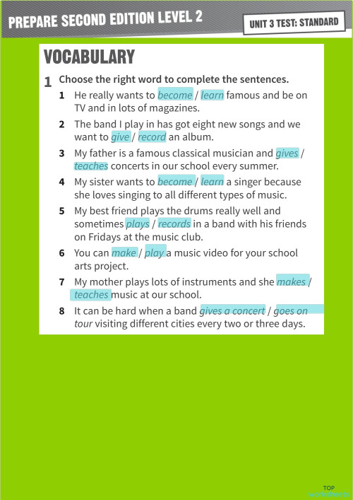 UNIT 3 TEST STANDARD. Interactive worksheet | TopWorksheets