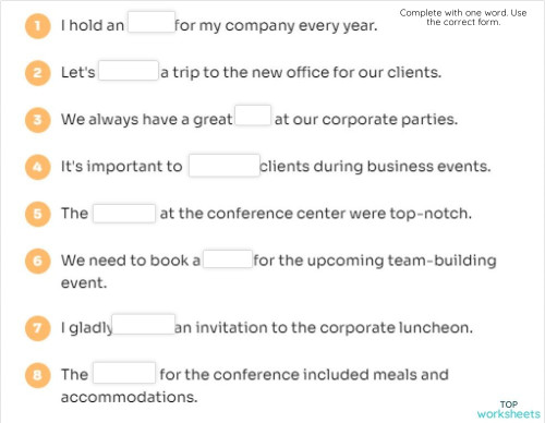 Corporate hospitality. Interactive worksheet | TopWorksheets