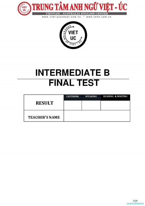 FINAL TEST INTER -B. Interactive worksheet | TopWorksheets