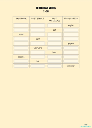 1 - 10 irregular verbs. Interactive worksheet | TopWorksheets