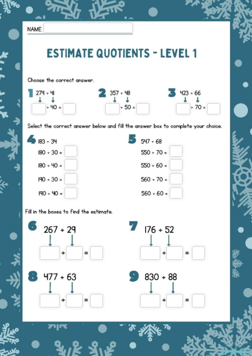 Estimate Quotients - Level 1. Interactive worksheet | TopWorksheets