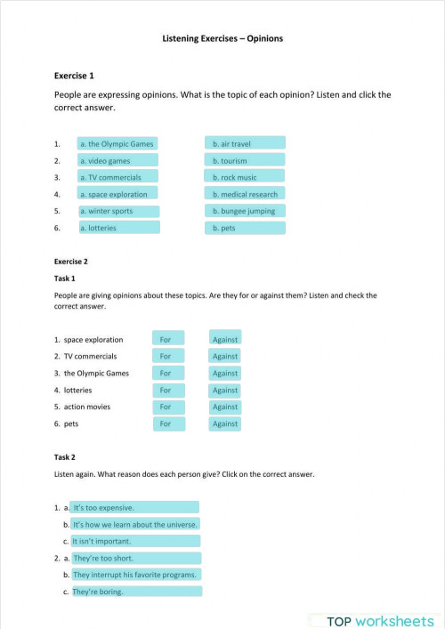 Giving opinion. Interactive worksheet | TopWorksheets
