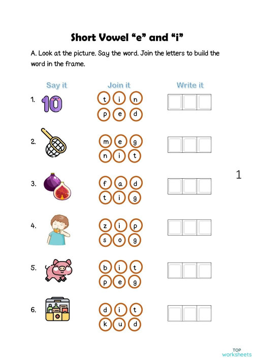 Review short vowel e i. Interactive worksheet | TopWorksheets