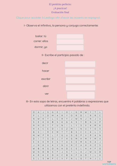 El pretérito perfecto. Ficha interactiva | TopWorksheets