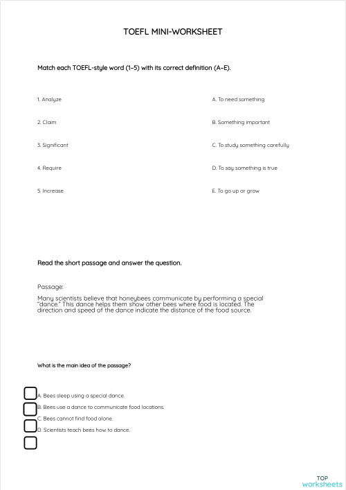 TOEFL MINI-WORKSHEET. Interactive worksheet | TopWorksheets