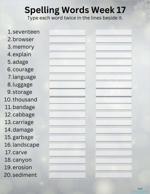 Spelling Words Week 17.1. Interactive worksheet | TopWorksheets