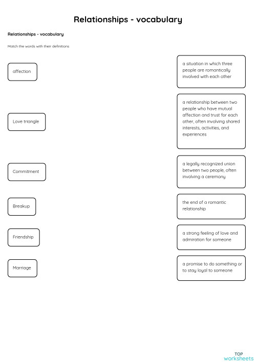 Relationships - vocabulary. Interactive worksheet | TopWorksheets