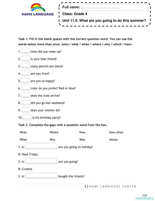 ESL04_QUESTION WORDS. Interactive worksheet | TopWorksheets