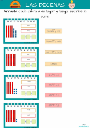 Ejercicio de decenas: Cuenta y suma. Ficha interactiva | TopWorksheets