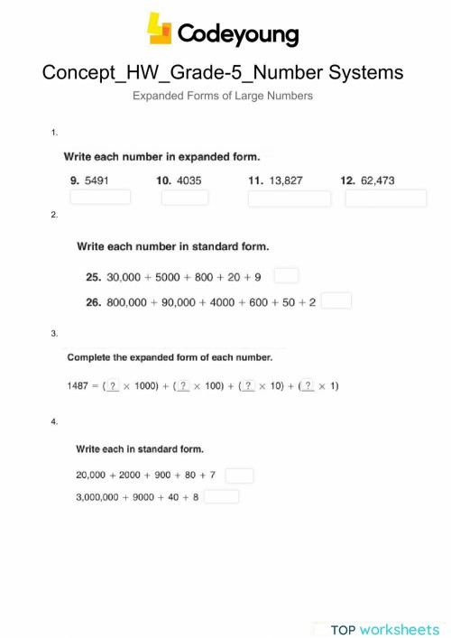 Concept-HW-Expanded Forms of Large Numbers. Interactive worksheet ...