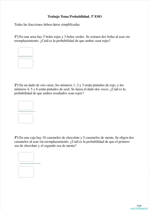 Probabilidad compuesta 3º ESO. Ficha interactiva | TopWorksheets
