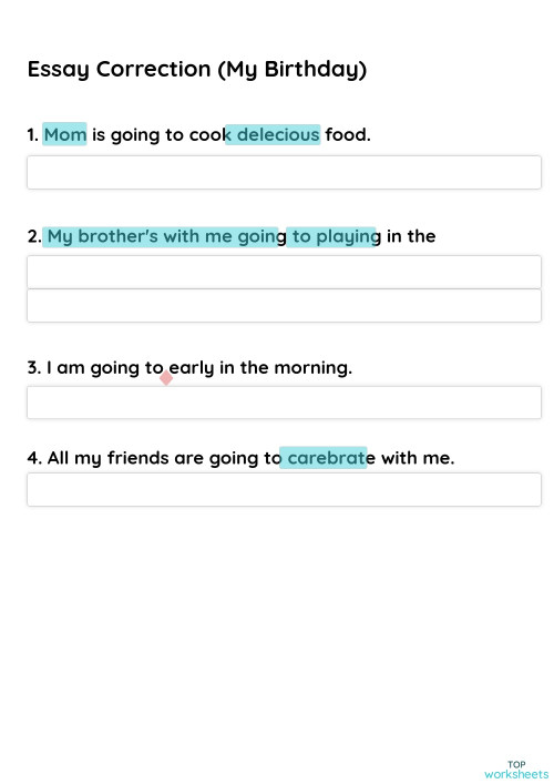 Writing Task (A1) - Diary - My Birthday - Essay Correction. Interactive ...