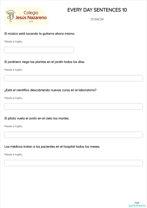 EVERY DAY SENTENCES 10. Ficha interactiva | TopWorksheets
