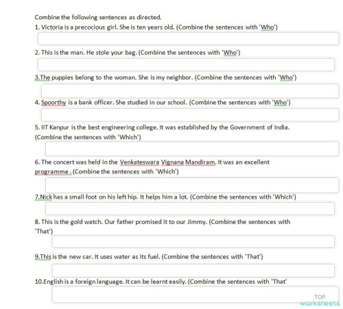 COMBINE THE SENTENCES. Interactive worksheet | TopWorksheets