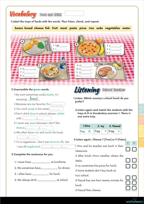 II.5 Listening: School Lunches. Interactive worksheet | TopWorksheets