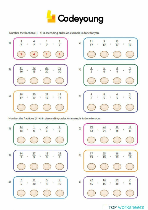 Comparison of Fractions Advanced. Interactive worksheet | TopWorksheets