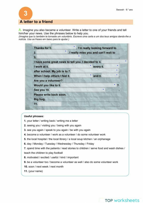 Writing a letter (Practice). Interactive worksheet | TopWorksheets