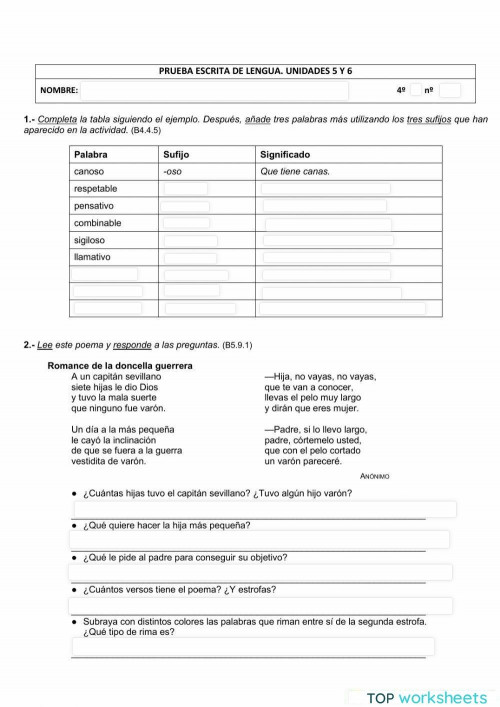 LENGUA 5 Y6. Ficha interactiva | TopWorksheets