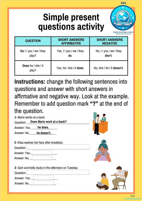 Simple present questions activity. Interactive worksheet | TopWorksheets