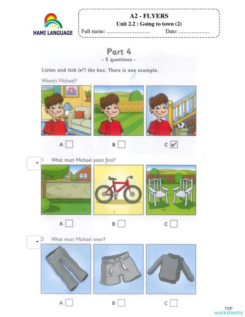 A2_FLYERS_Listening P4.5.6_F9. Interactive worksheet | TopWorksheets