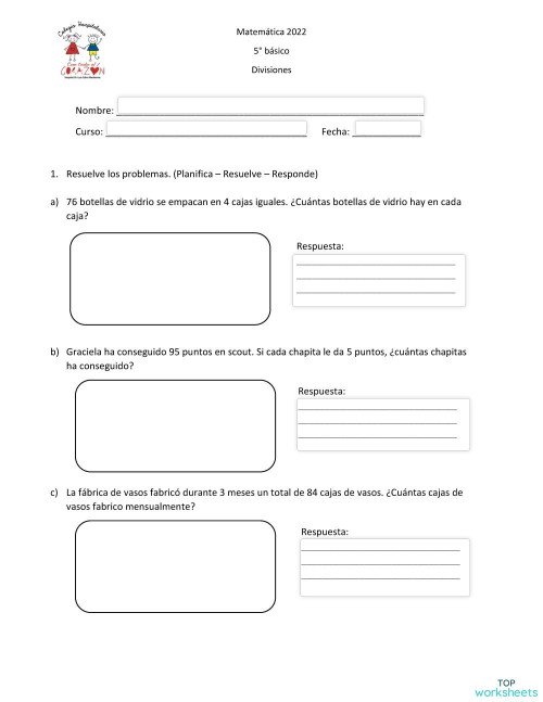 Divisiones 5° básico.. Ficha interactiva | TopWorksheets