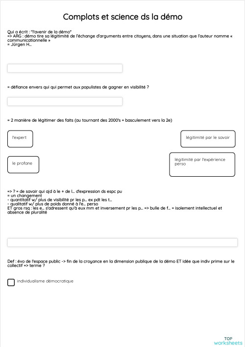 Complots et science ds la démo. Fiche interactive | TopWorksheets