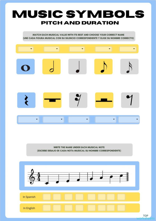 Music Symbols (pitch and duration). Interactive worksheet | TopWorksheets