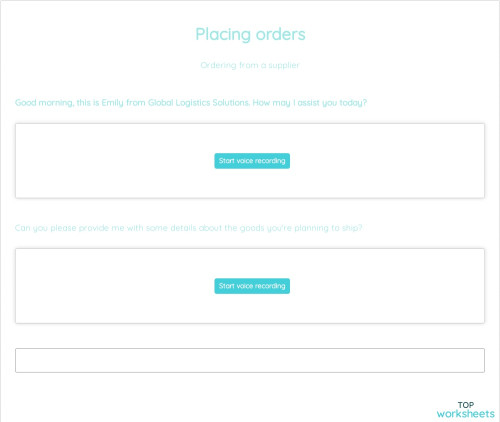 Placing orders. Interactive worksheet | TopWorksheets