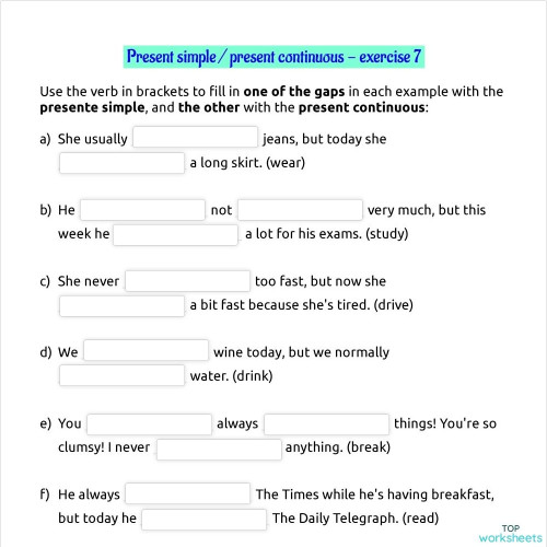 present simple and continuous - ws 7. Interactive worksheet | TopWorksheets