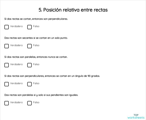 5. Posición relativa entre rectas. Ficha interactiva | TopWorksheets