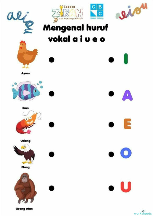LKPD Pengenalan huruf vokal. Lembar kerja interaktif | TopWorksheets