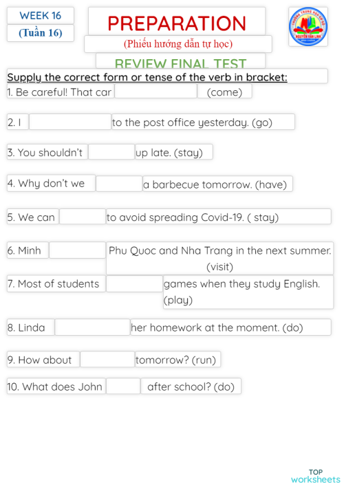 PREPARATION W16. Interactive worksheet | TopWorksheets