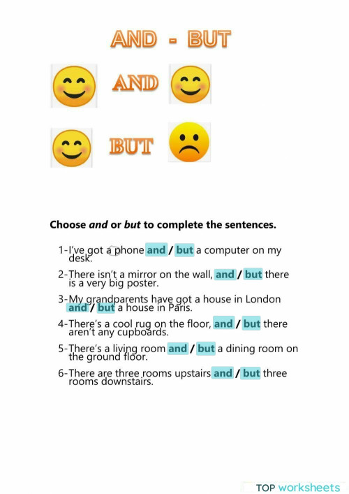 And but. Interactive worksheet | TopWorksheets