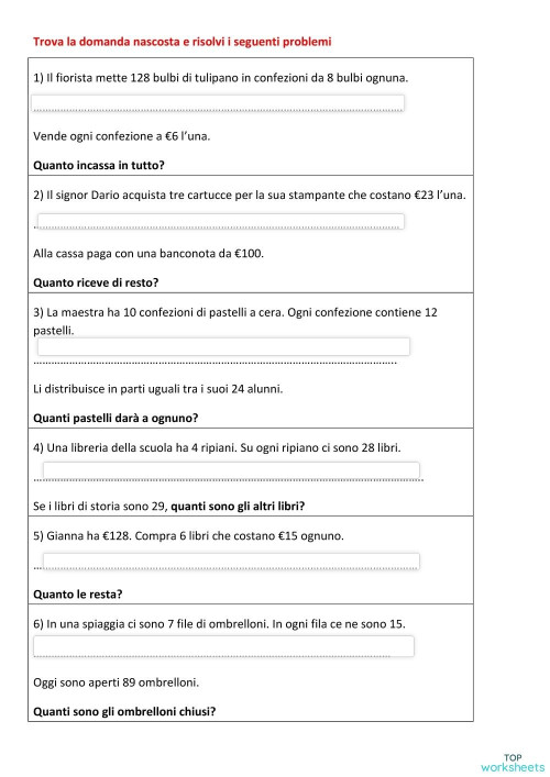 Problemi con domanda nascosta?. Scheda interattiva | TopWorksheets