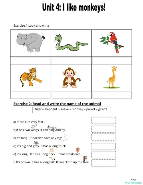 Unit 4: I like monkeys. Interactive worksheet | TopWorksheets