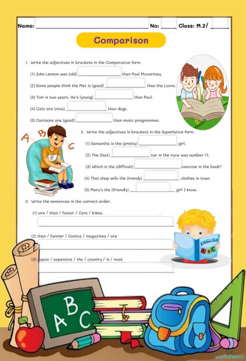 Comparison. Interactive worksheet | TopWorksheets