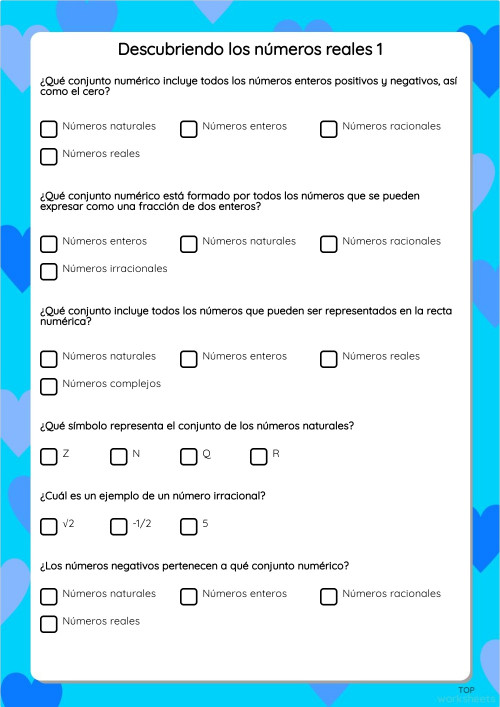 Descubriendo los números reales 1. Ficha interactiva | TopWorksheets
