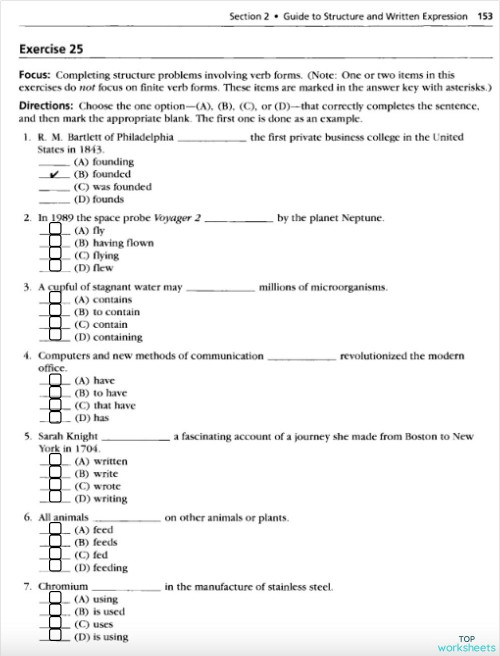 TOEFL Written expression - page 153. Interactive worksheet | TopWorksheets