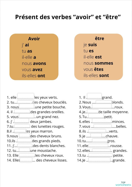 avoir et etre. Fiche interactive | TopWorksheets